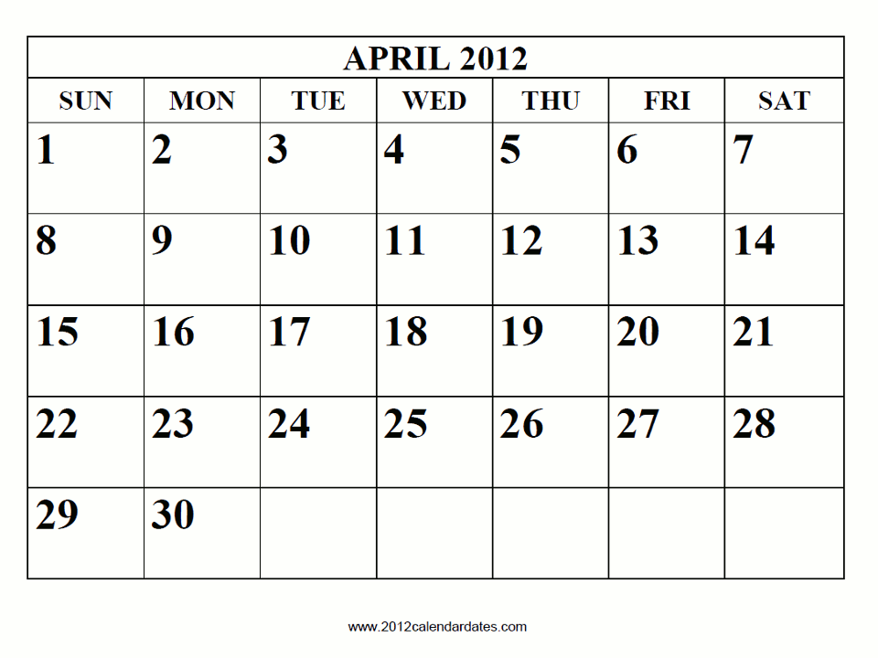 Calendar 2012 April Calendar 2012 April